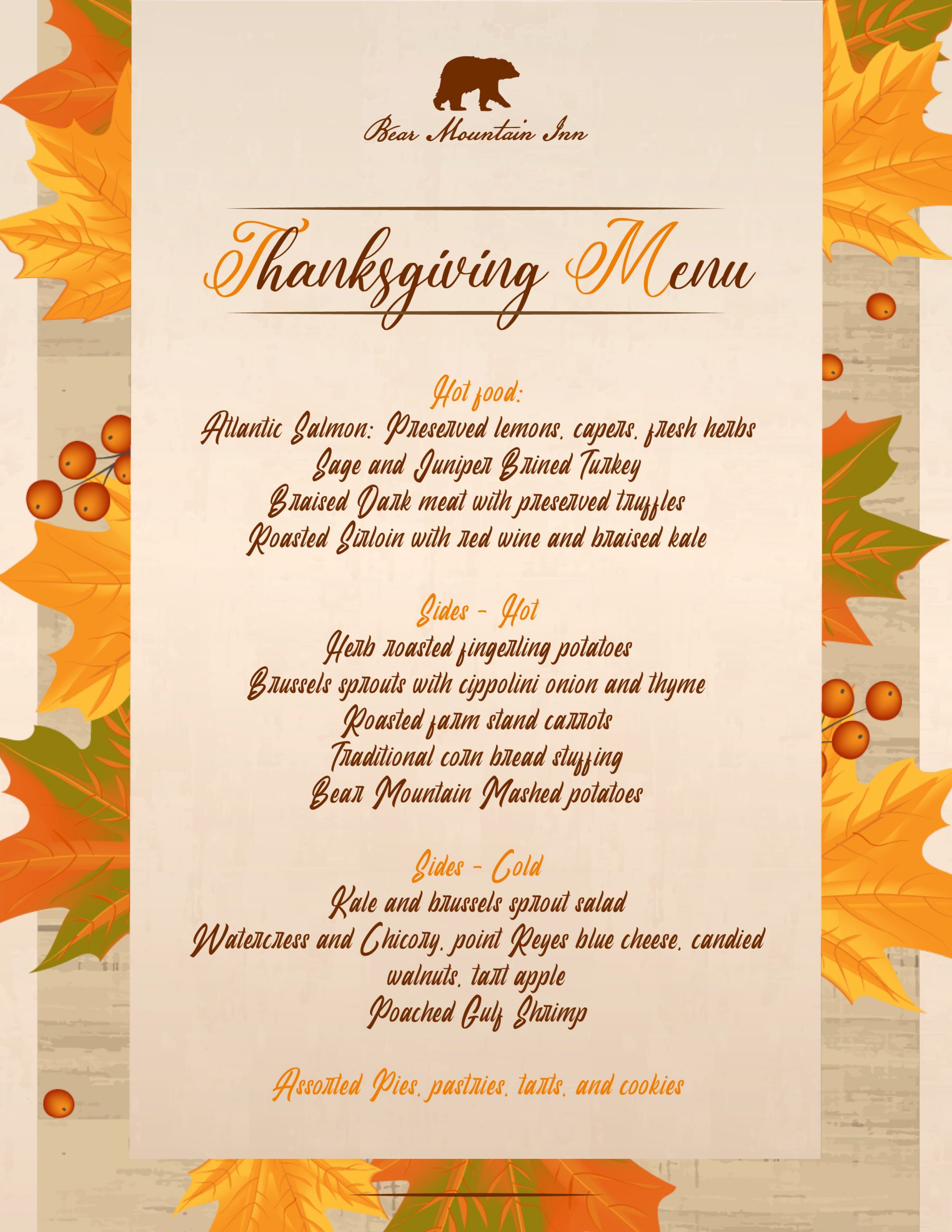 Thanksgiving 2022 - Bear Mountain Inn